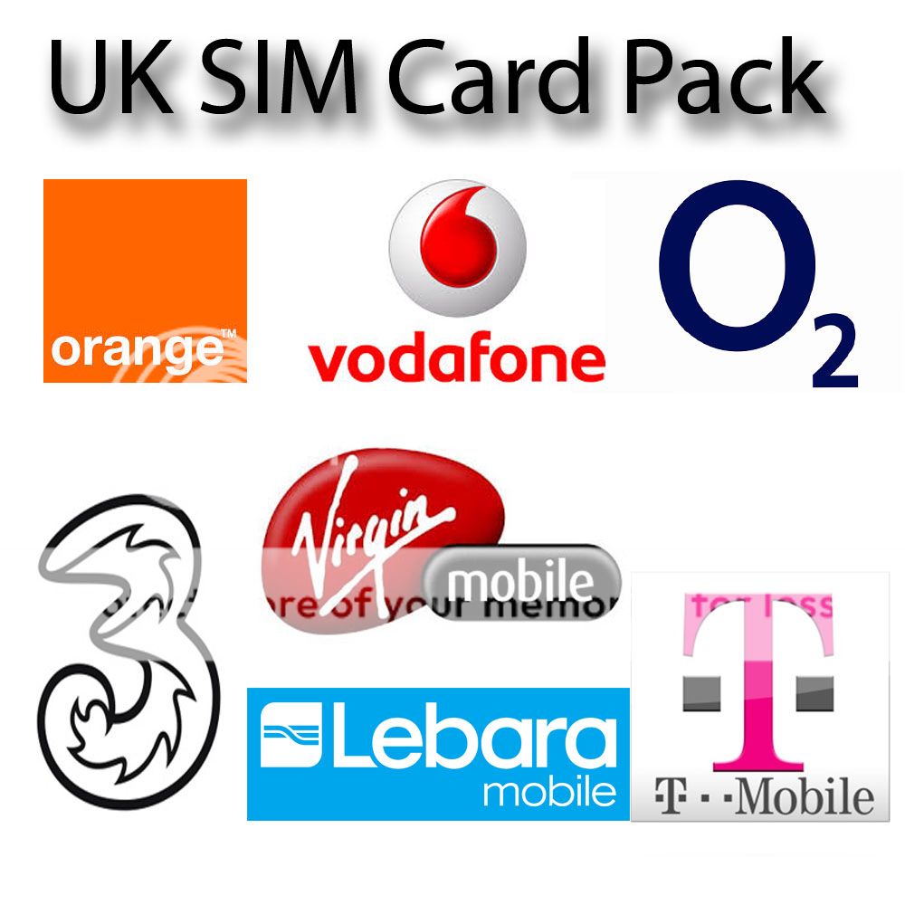 UK SIM Card Pack (Vodafone, O2, 3, Orange, T Mobile, Virgin Mobile ...